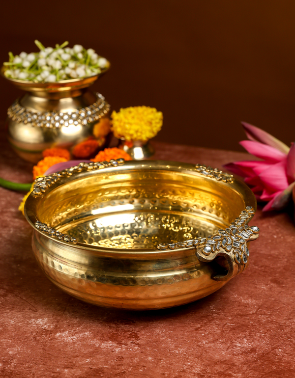 Premium Brass Urli – Embellished Floral Design – Cinco Livings